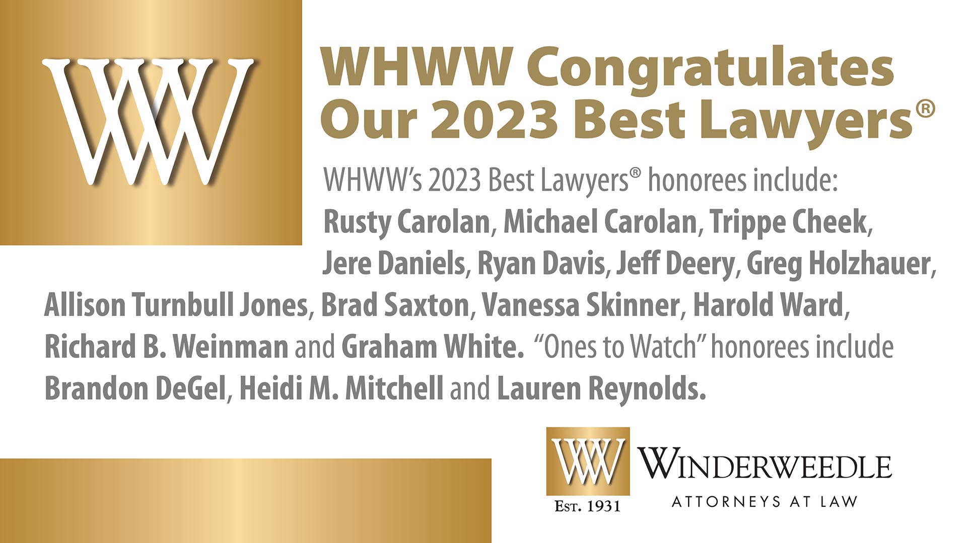 Thirteen from WHWW Named 2023 Best Lawyers in America©, Three Named ...